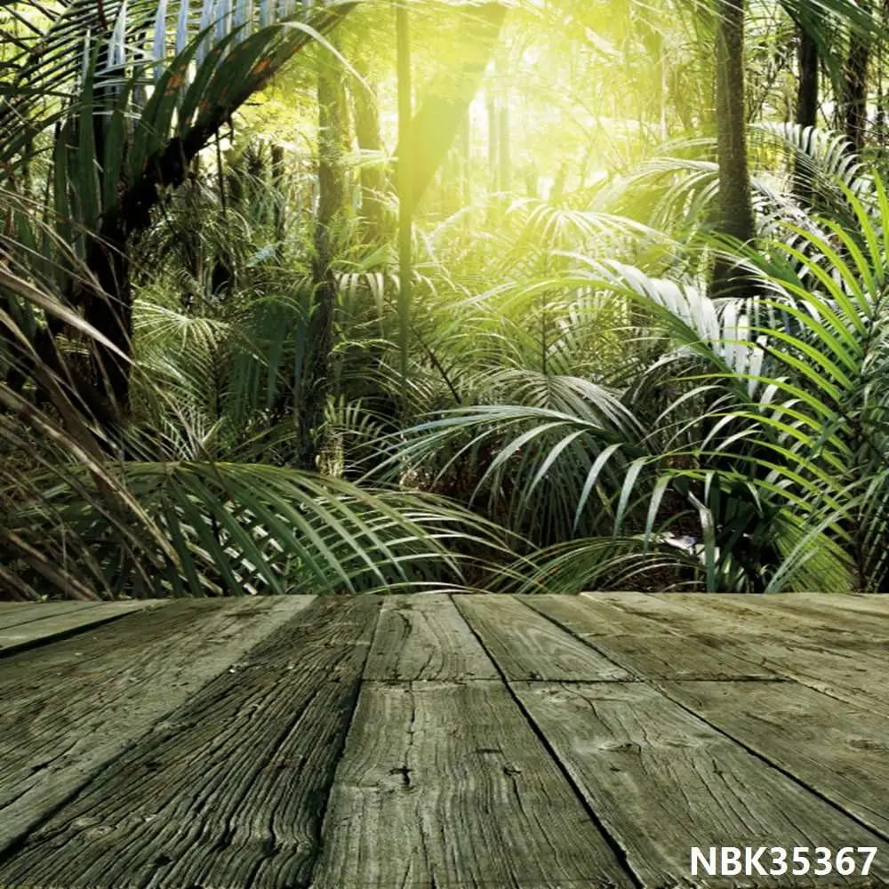 Laeacco Green Summer Tropical Palms Tree Leaves Wood Floor Baby Child ...