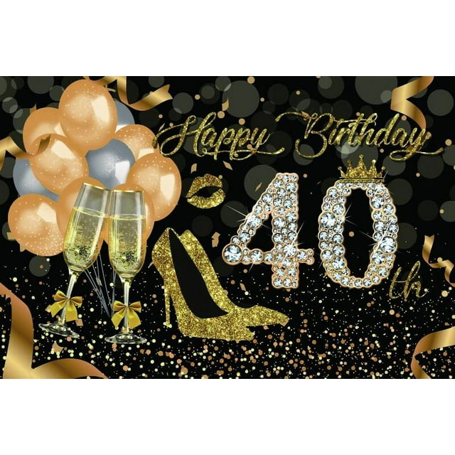 Laeacco Happy 40th Birthday Backdrop Black And Golden Glitter Gold ...