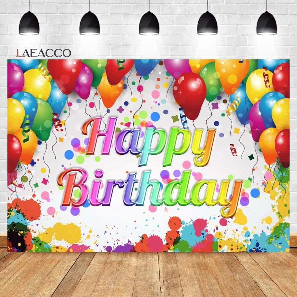 Laeacco Happy Birthday Backdrop Colorful Balloons Stars Graffiti Kid ...