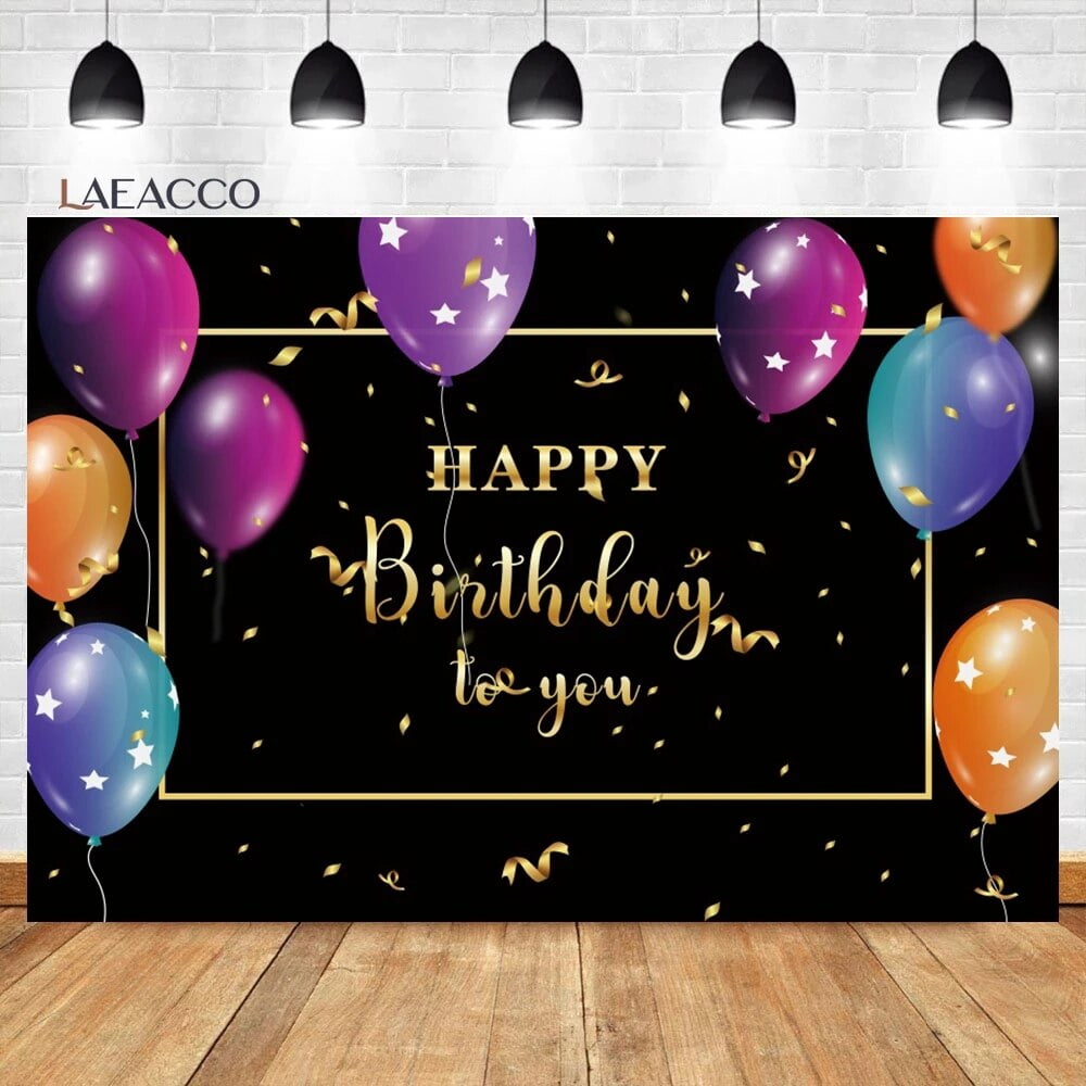 Laeacco Happy Birthday Backdrop Colorful Balloons Stars Graffiti Kid ...