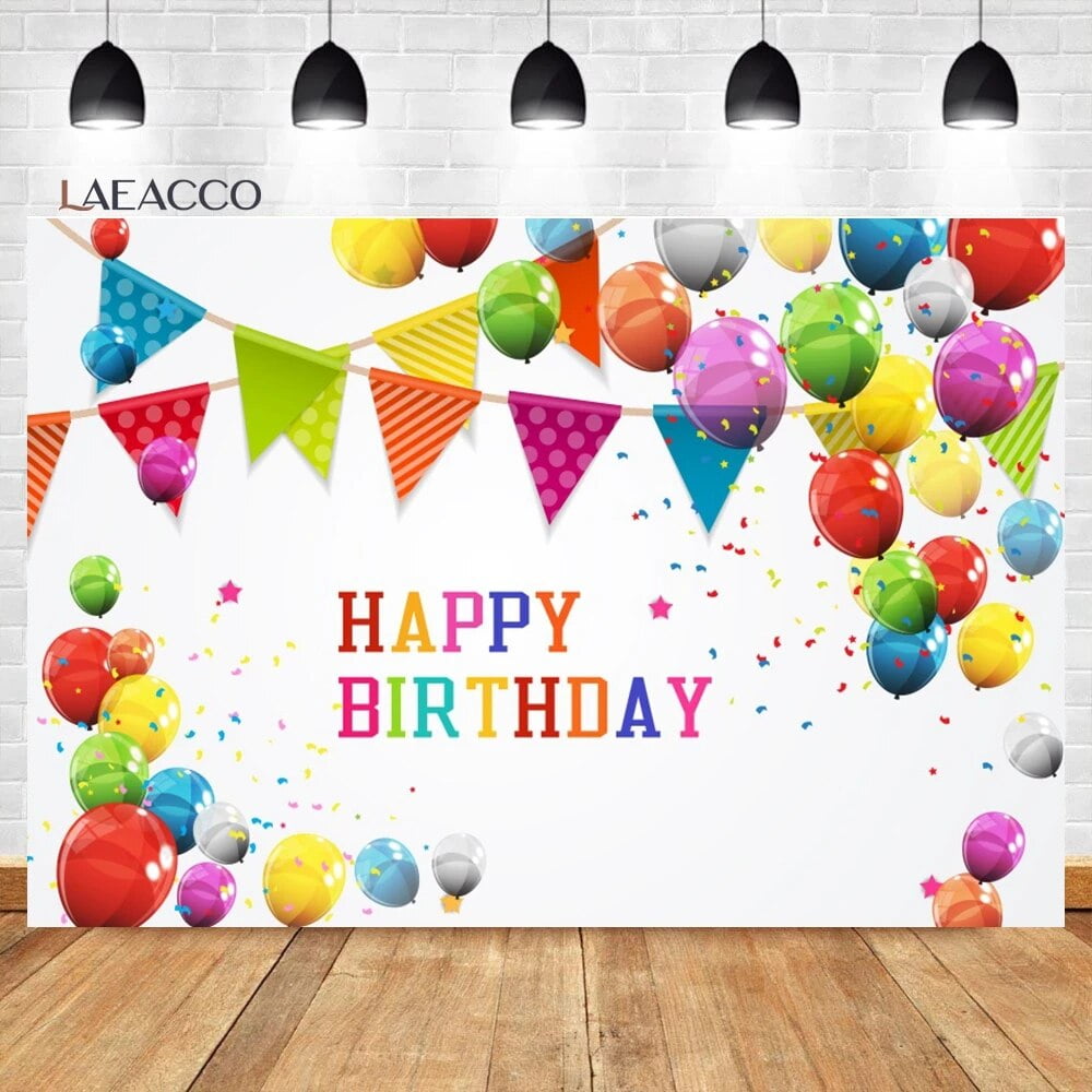 Laeacco Happy Birthday Backdrop Colorful Balloons Stars Graffiti Kid ...