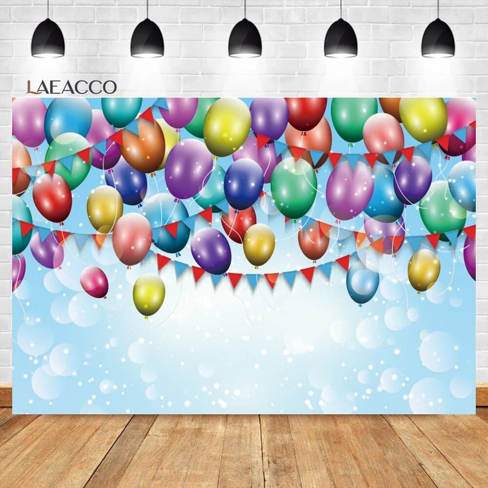 Laeacco Happy Birthday Backdrop Colorful Balloons Stars Graffiti Kid ...