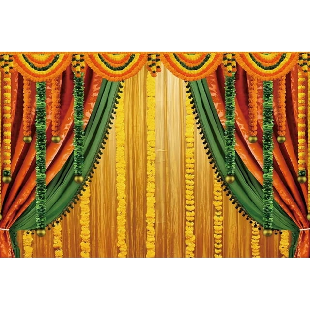 Laeacco India Pooja Traditional Photography Backdrop Leaf Green ...