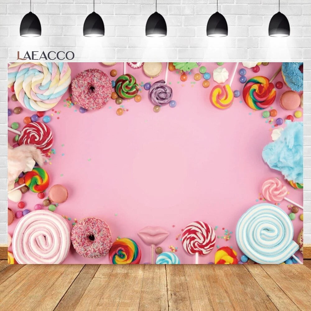 Laeacco Lollipop Candy Bar Dessert Donut Baby Birthday Photography ...