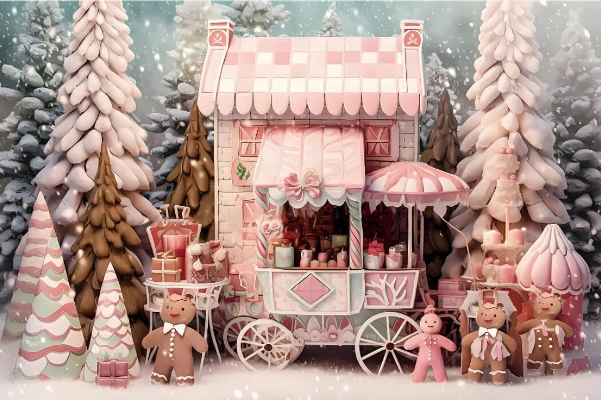 Laeacco Merry Christmas Candy Shop Backdrop Winter Tree Gingerbread New ...