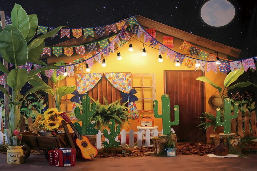 Laeacco Mexican Fiesta Theme Photography Backdrop Rustic Wood House ...