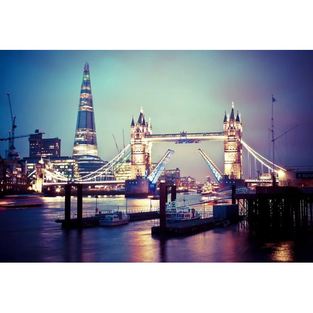 Laeacco Modern City Metropolis Buildings Sea Bridge Scenic Photography ...