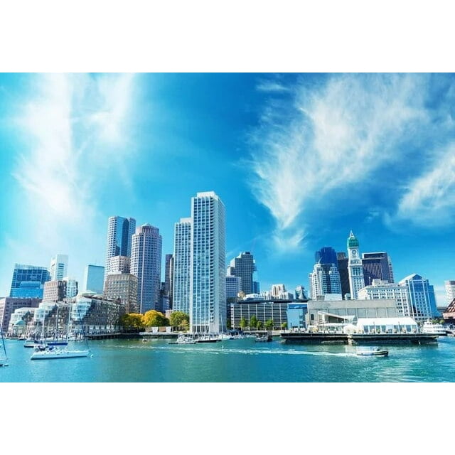 Laeacco Modern City Metropolis Buildings Sea Bridge Scenic Photography ...