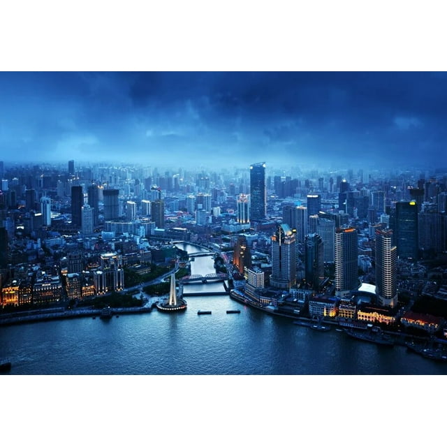 Laeacco Modern City Metropolis Buildings Sea Bridge Scenic Photography ...