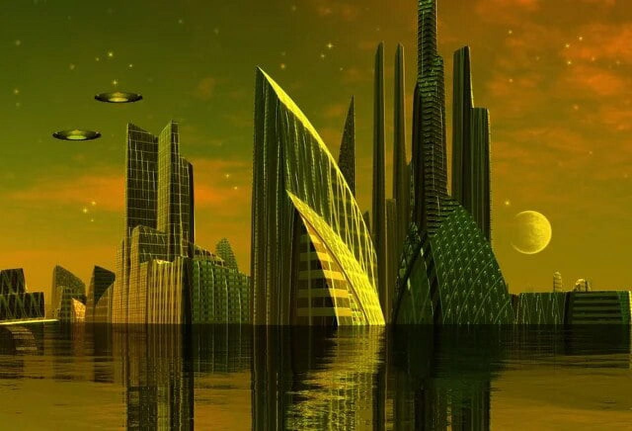 Laeacco Modern City Metropolis Buildings Sea Bridge Scenic Photography ...