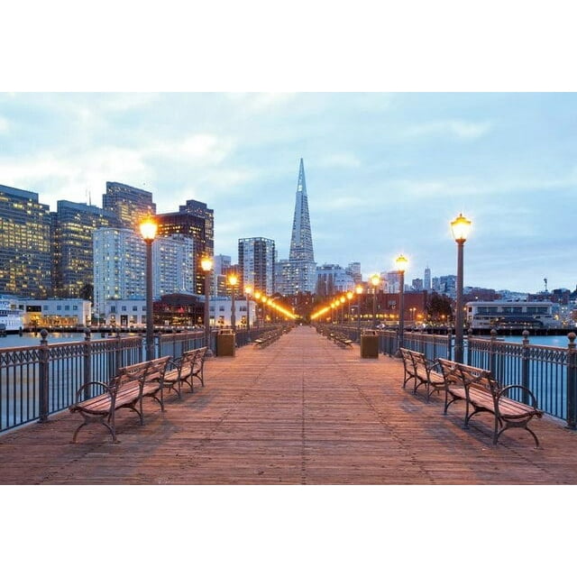 Laeacco Modern City Metropolis Buildings Sea Bridge Scenic Photography ...