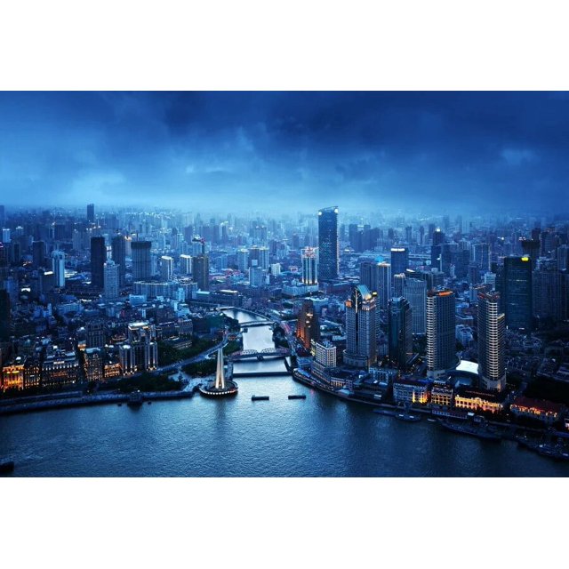 Laeacco Modern City Metropolis Buildings Sea Bridge Scenic Photography ...