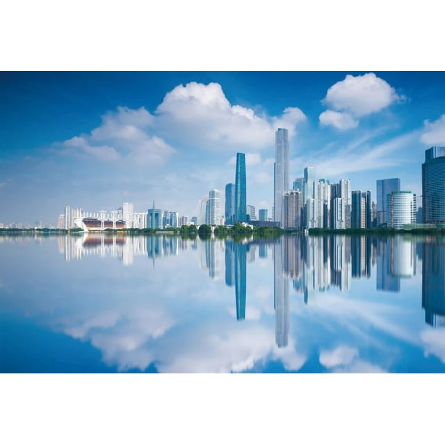 Laeacco Modern City Metropolis Buildings Sea Bridge Scenic Photography ...