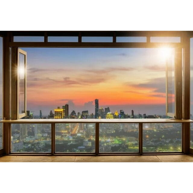 Laeacco Night Window City View Business Photo Backdrop Skyscraper ...