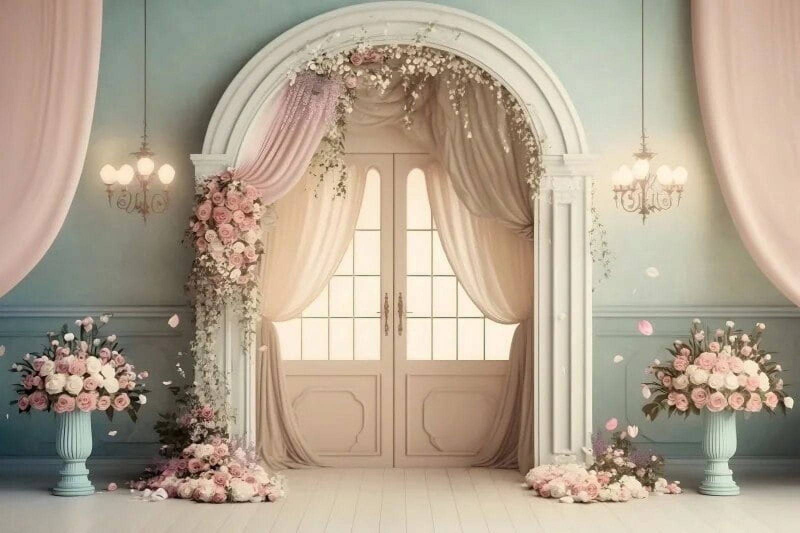 Laeacco Pink Balloons Arch Flowers Wall Decor Photography Backdrop ...