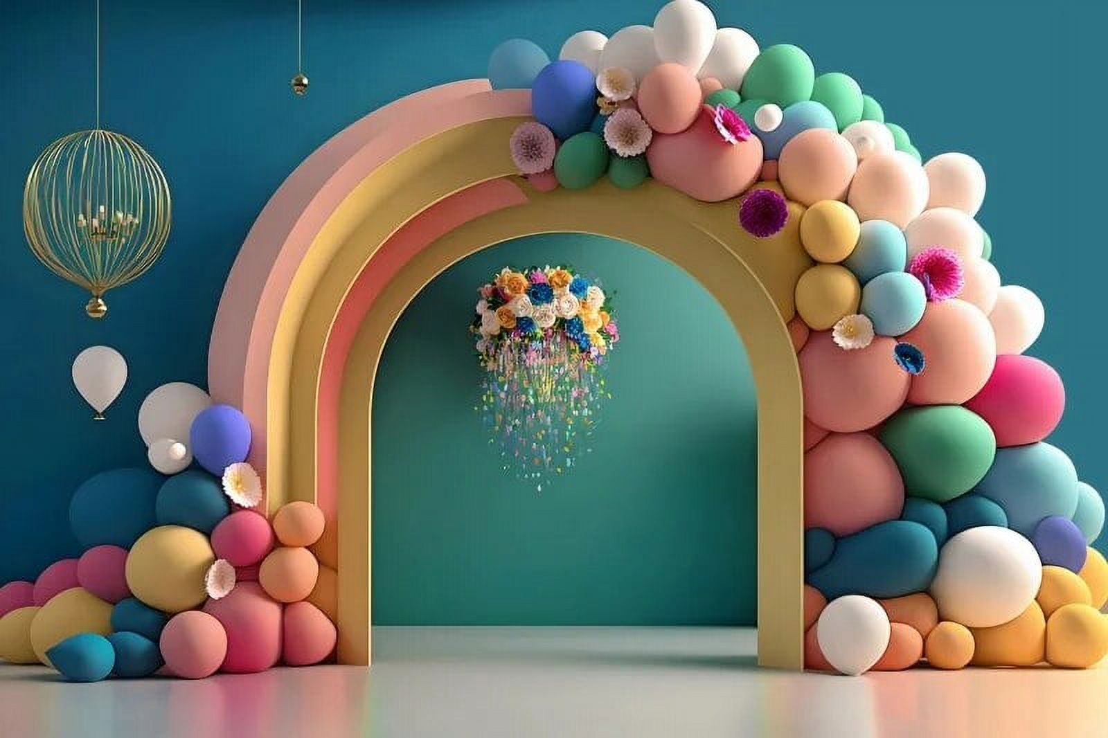 Laeacco Pink Balloons Arch Flowers Wall Decor Photography Backdrop ...