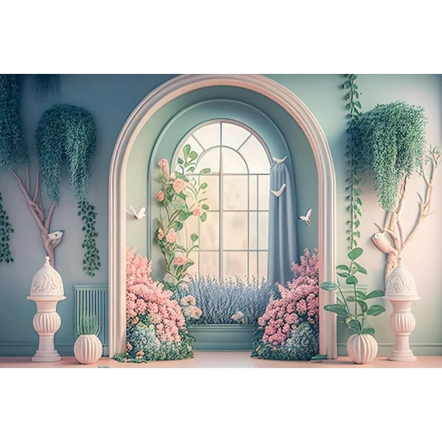 Laeacco Pink Balloons Arch Flowers Wall Decor Photography Backdrop ...