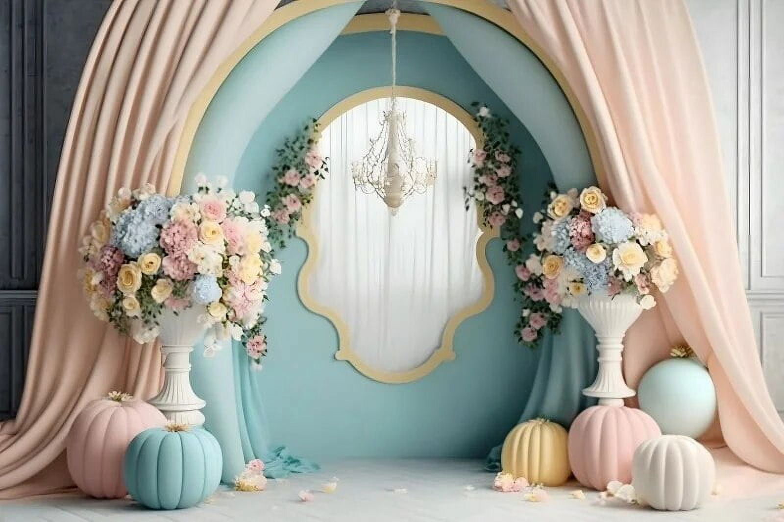 Laeacco Pink Balloons Arch Flowers Wall Decor Photography Backdrop ...