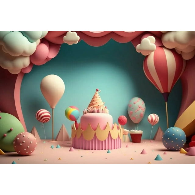 Laeacco Pink Balloons Arch Flowers Wall Decor Photography Backdrop ...