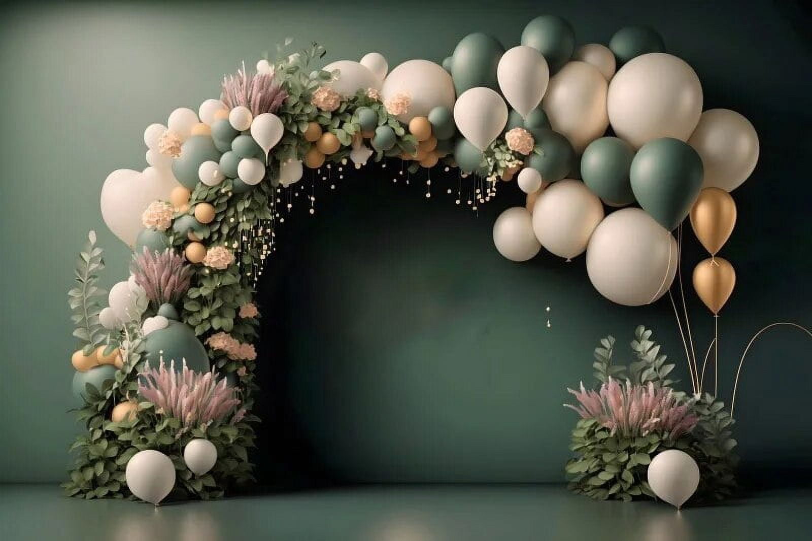 Laeacco Pink Balloons Arch Flowers Wall Decor Photography Backdrop ...