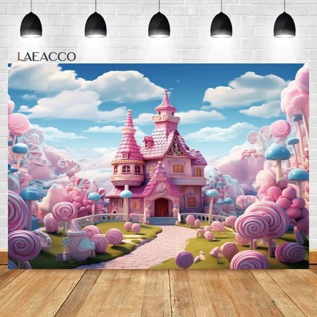 Laeacco Pink Sugar Candy Bar Castle Photography Backdrop Candyland ...