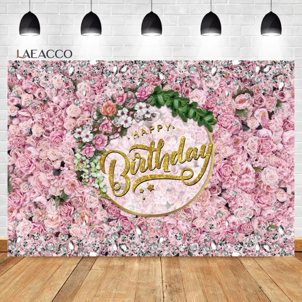 Laeacco Red And Pink Rose Flower Happy Birthday Backdrop Romantic ...