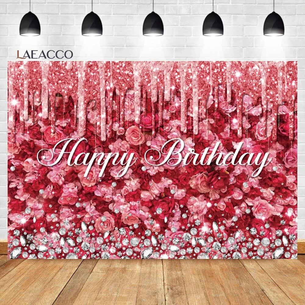 Laeacco Red And Pink Rose Flower Happy Birthday Backdrop Romantic ...