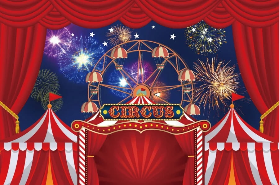 Laeacco Red Circus Tent Birthday Photography Backdrop Carnival Night ...