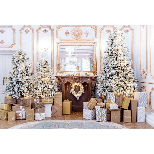 Laeacco Room Interior Christmas Fireplace Sofa Flowers Candle Family ...