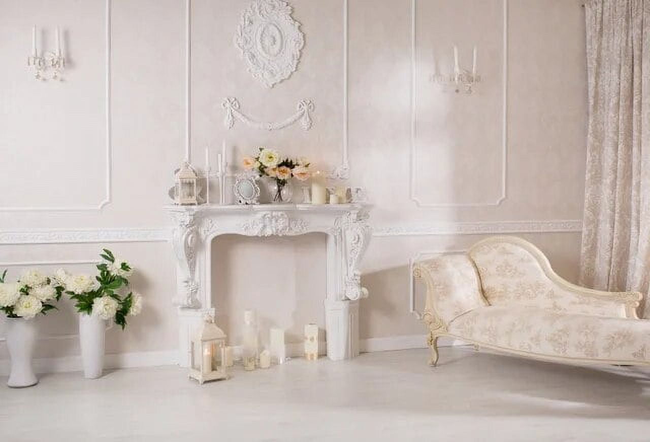 Laeacco Room Interior Christmas Fireplace Sofa Flowers Candle Family ...