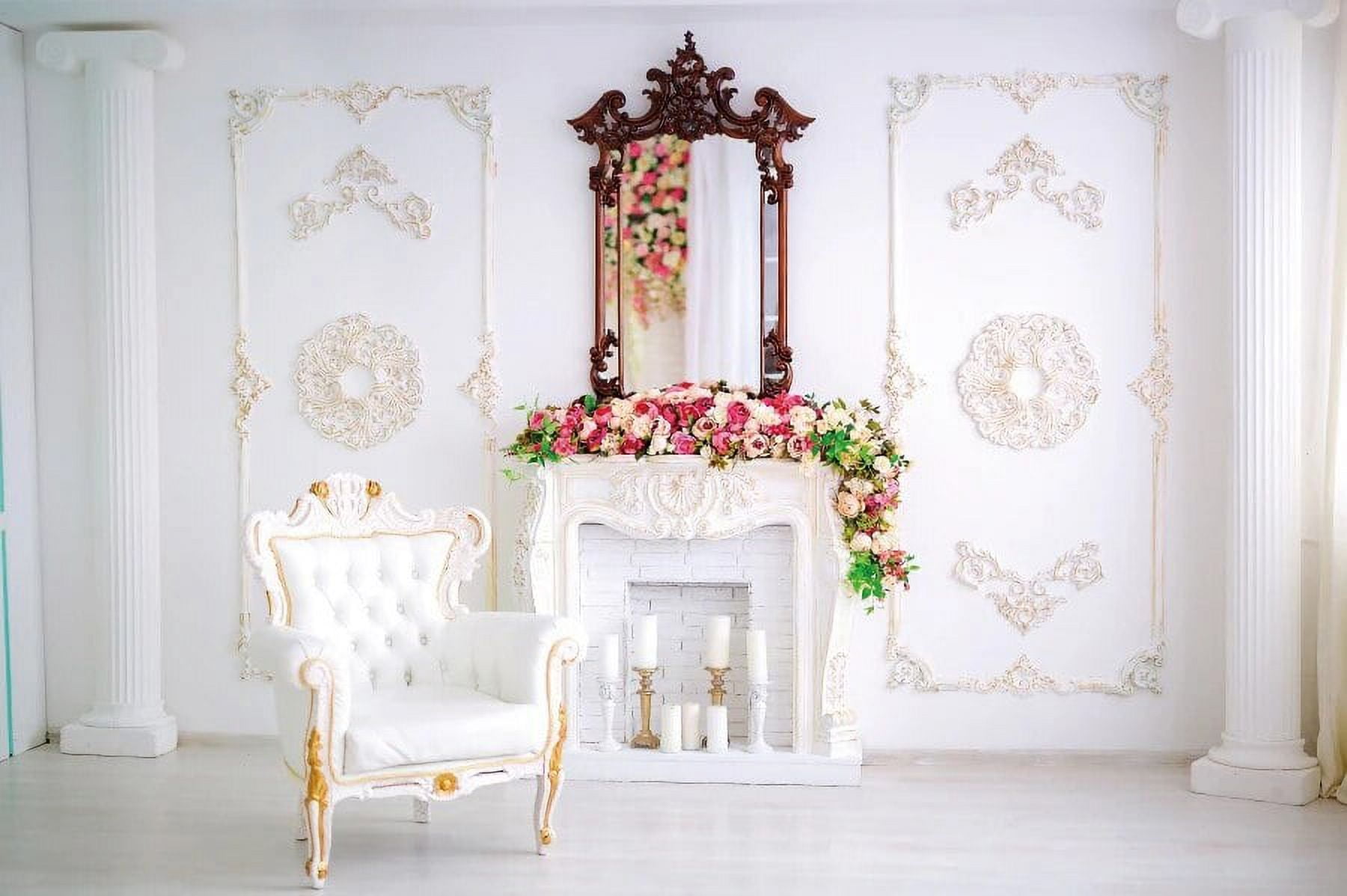 Laeacco Room Interior Christmas Fireplace Sofa Flowers Candle Family ...