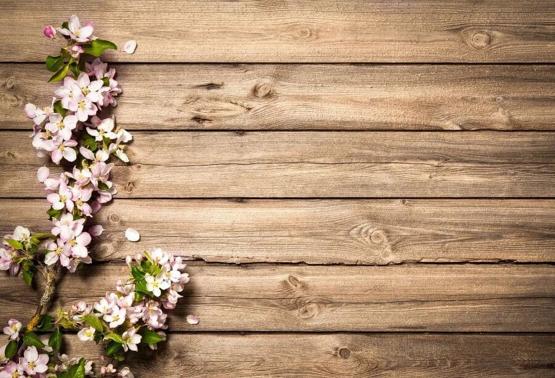 Laeacco Rustic Wood Flowers Photography Backdrop Floral Wooden Texture ...