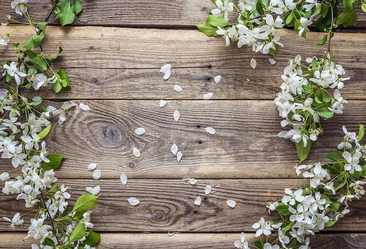 Laeacco Rustic Wood Flowers Photography Backdrop Floral Wooden Texture ...
