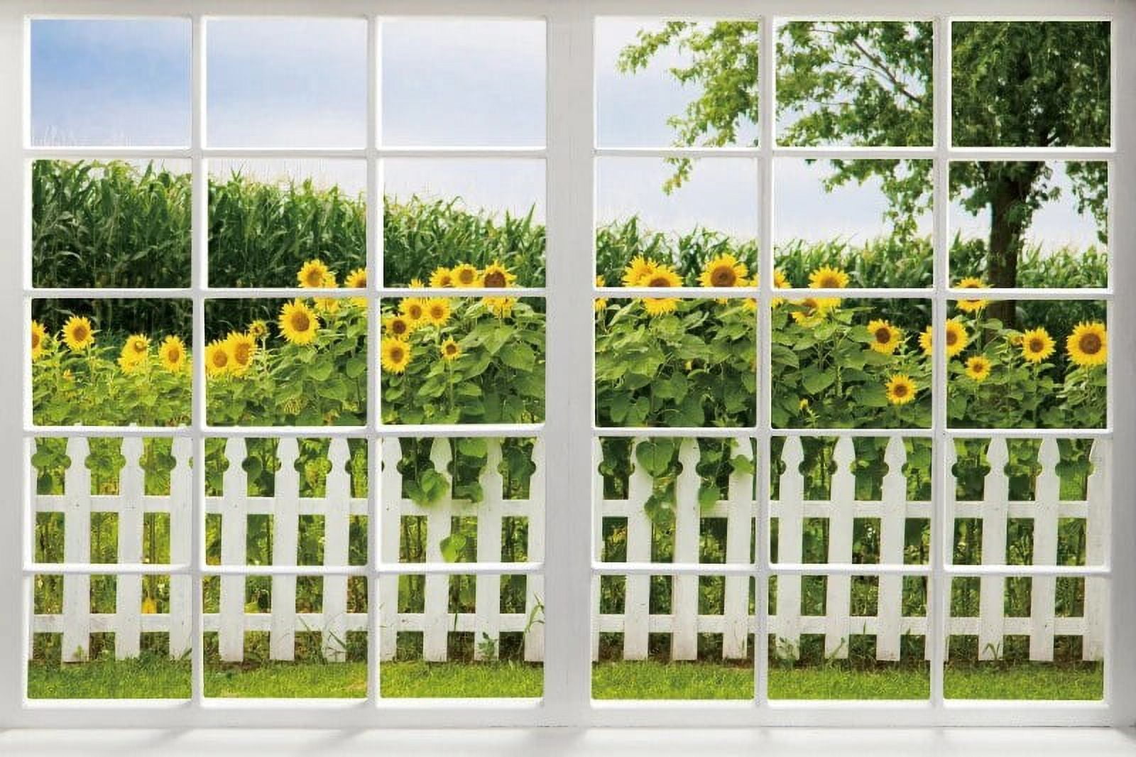 Laeacco Spring Blossoming Yellow Sunflowers Tall Lush Window Scenery ...
