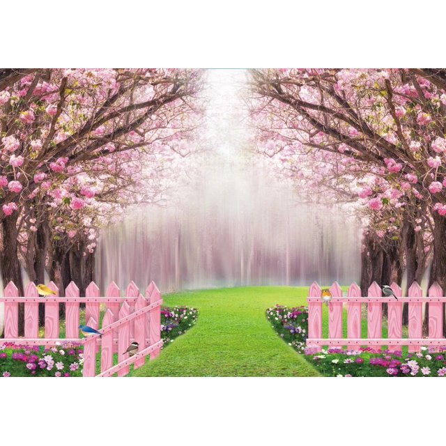 Laeacco Spring Easter Garden Photography Backdrop Green Grass Lawn Pink ...