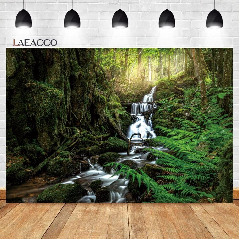 Laeacco Spring Forest Backdrop Green Grassland Enchanted Jungle ...