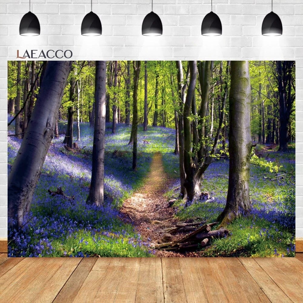 Laeacco Spring Forest Backdrop Green Grassland Enchanted Jungle ...