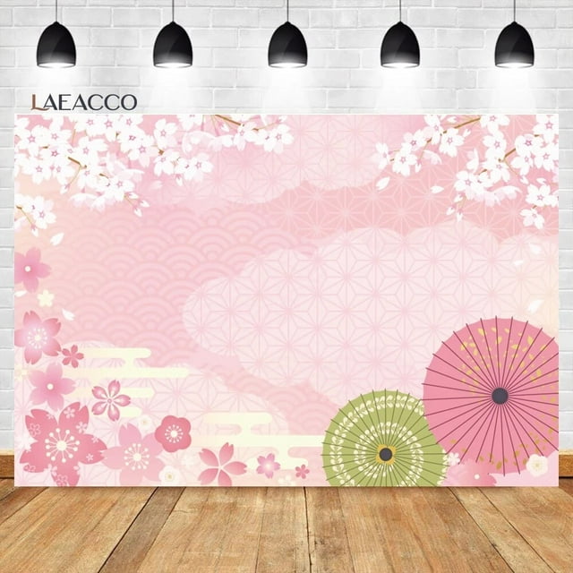 Laeacco Spring Pink Sakura Flower Backdrop Cherry Blossoms Umbrella ...