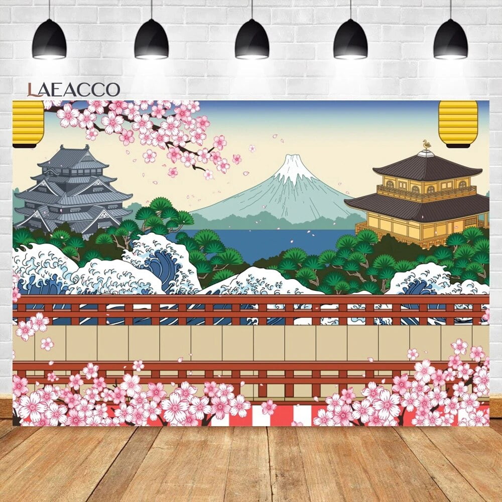 Laeacco Spring Pink Sakura Flower Backdrop Cherry Blossoms Umbrella ...