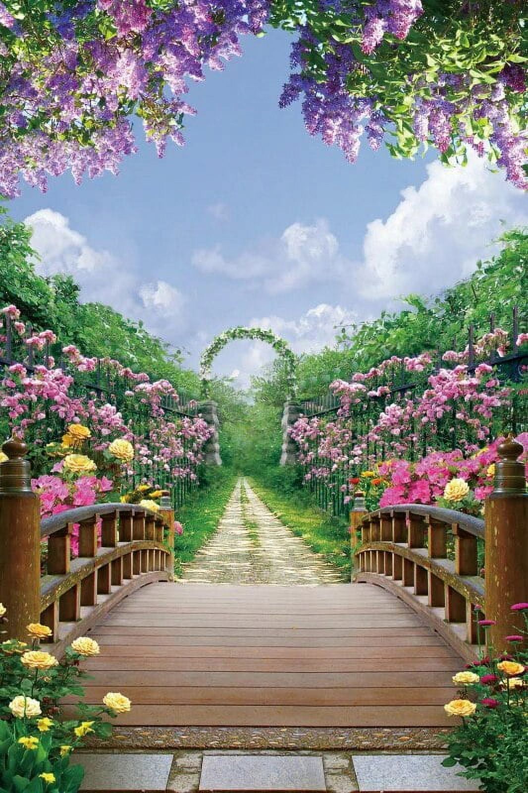 Laeacco Spring Scenery Photography Backgrounds Green Forest Blooming ...