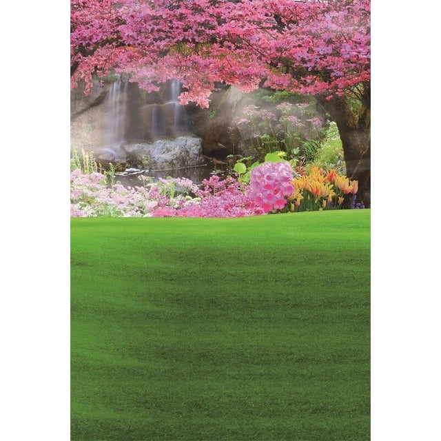 Laeacco Spring Scenery Photography Backgrounds Green Forest Blooming ...