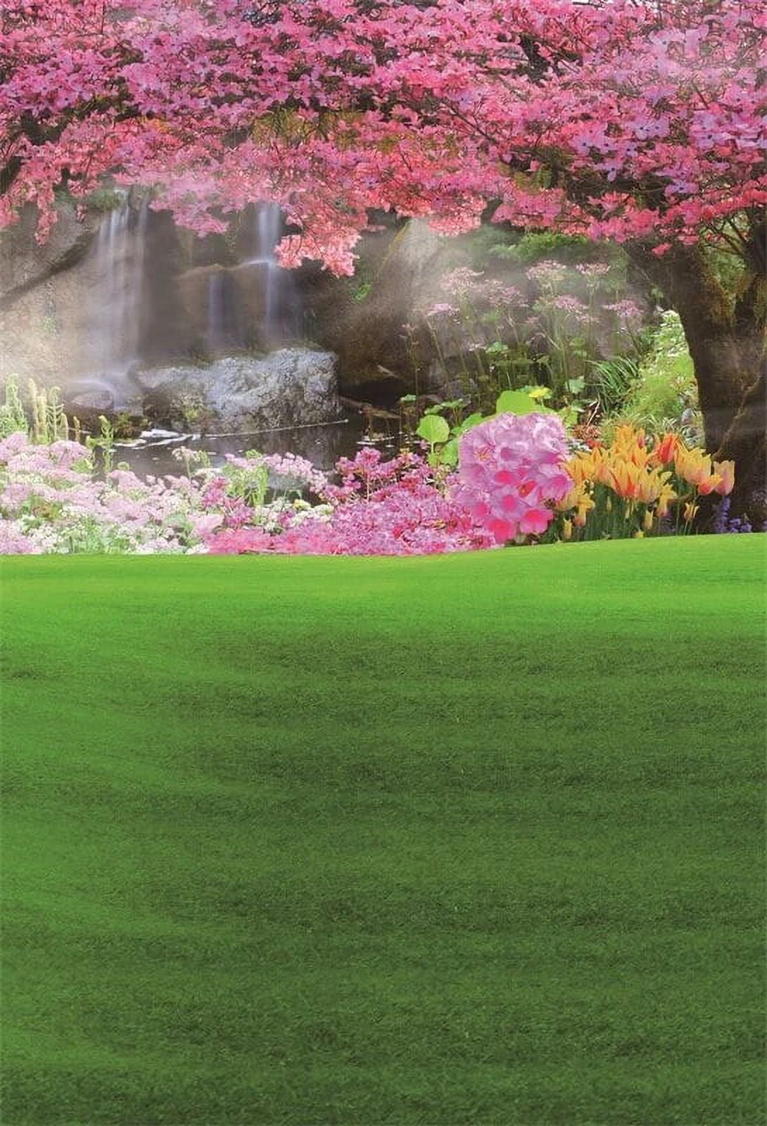 Laeacco Spring Scenery Photography Backgrounds Green Forest Blooming ...