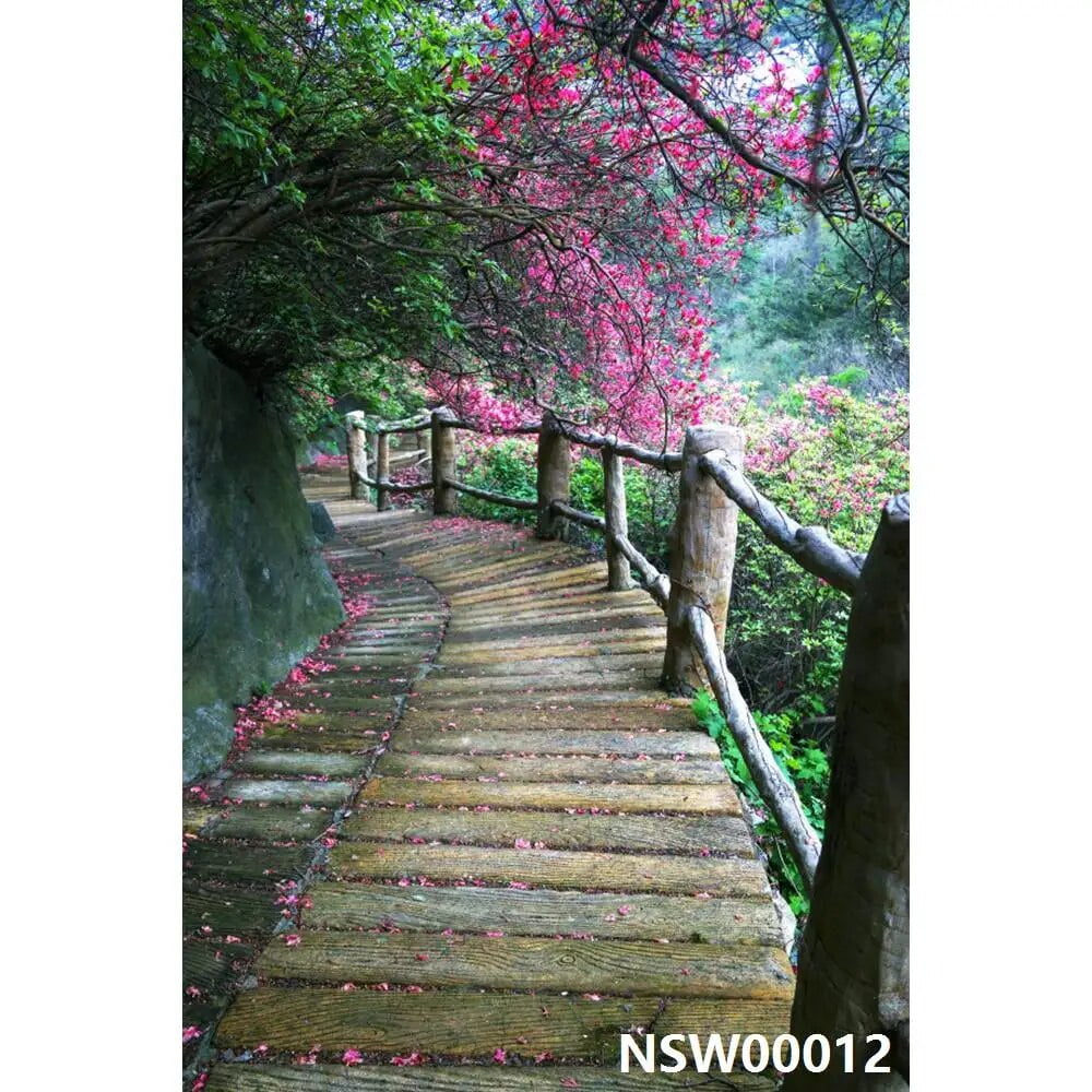 Laeacco Spring Scenery Photography Backgrounds Green Forest Blooming ...