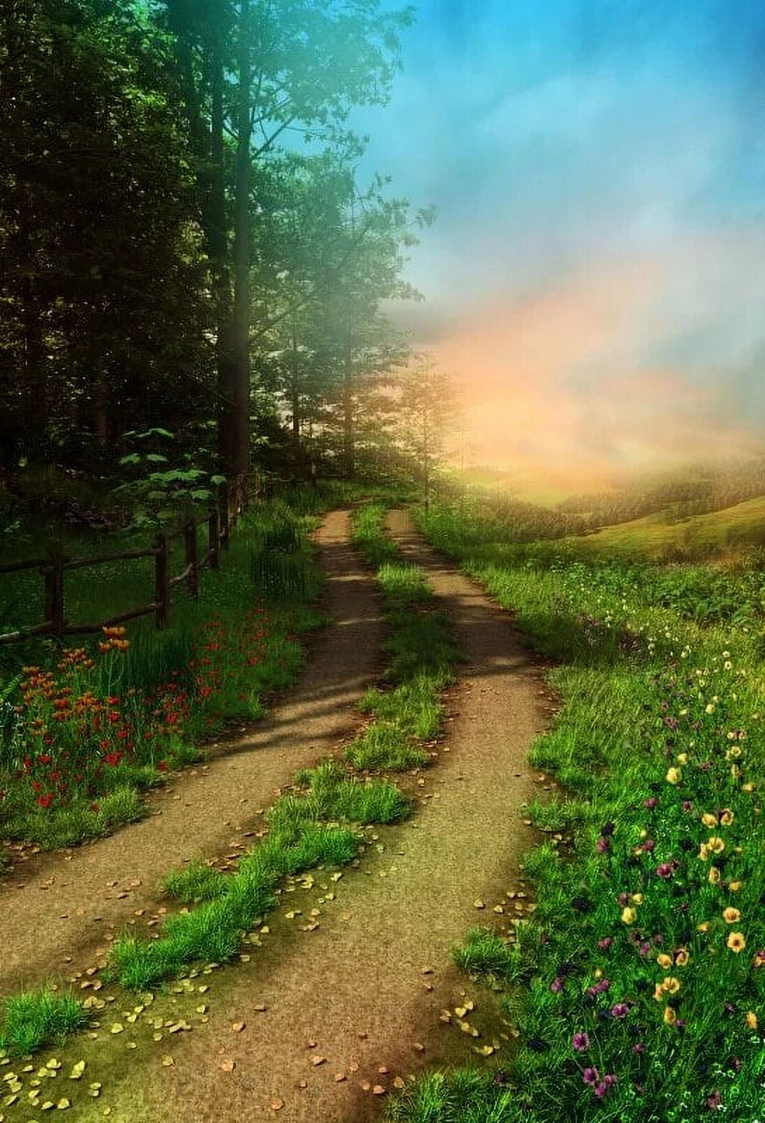 Laeacco Spring Scenery Photography Backgrounds Green Forest Blooming ...