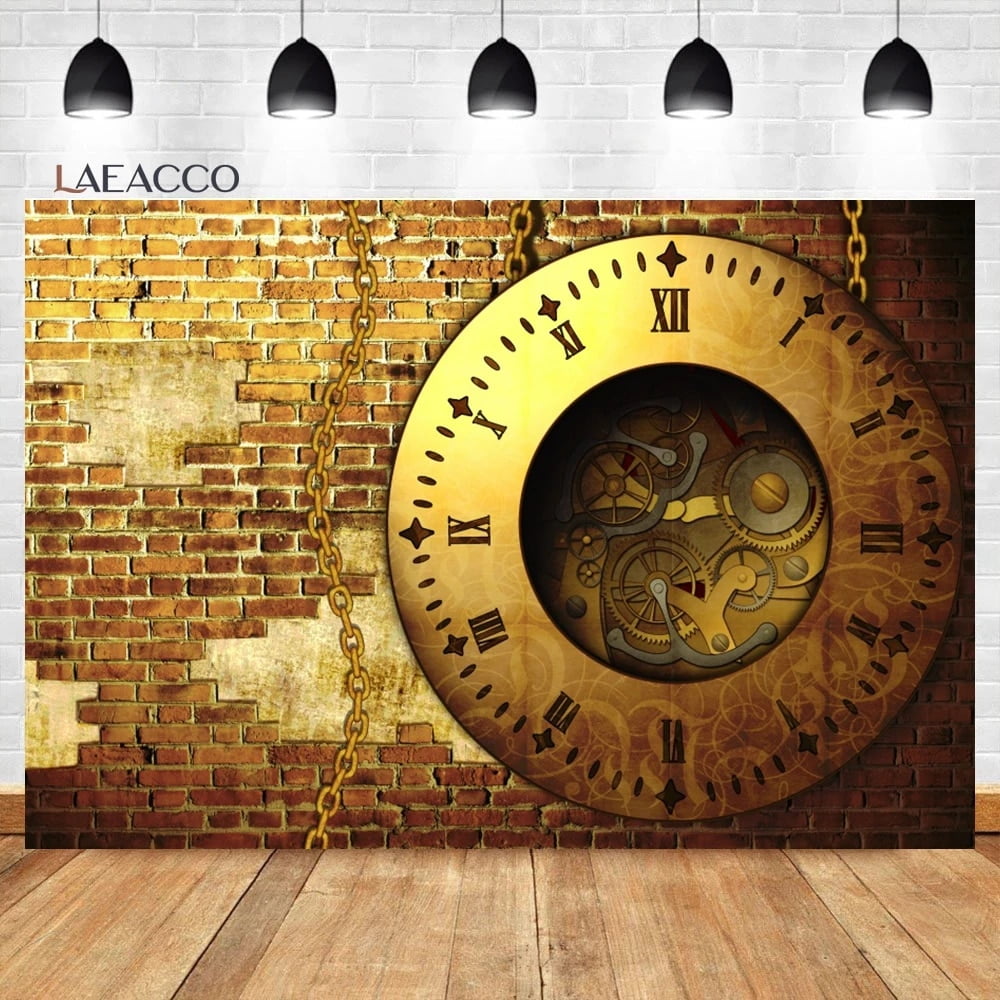 Laeacco Steampunk Machine Clock Gears Retro Style Photography Backdrops ...