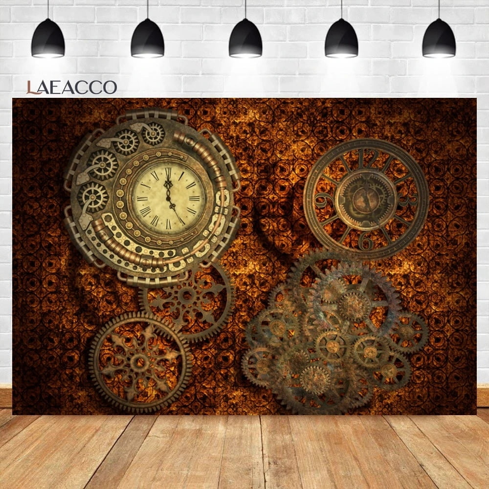Laeacco Steampunk Machine Clock Gears Retro Style Photography Backdrops ...