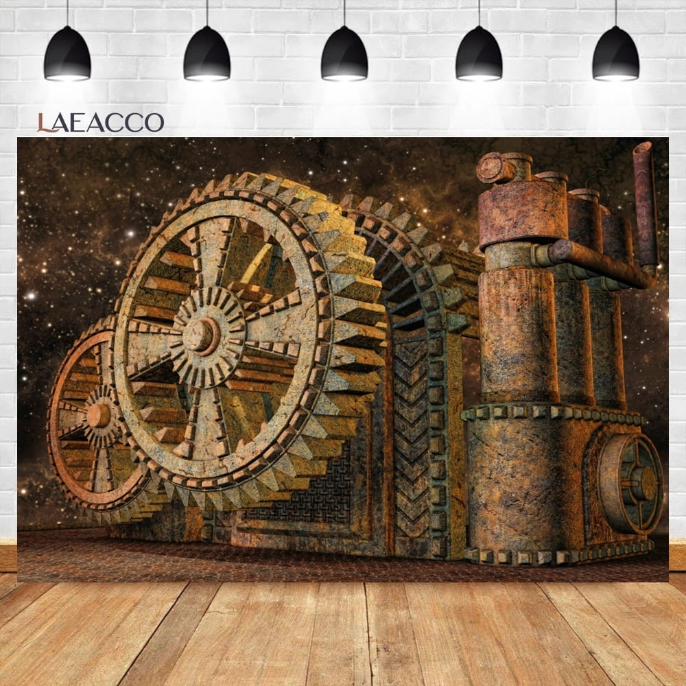 Laeacco Steampunk Machine Clock Gears Retro Style Photography Backdrops ...