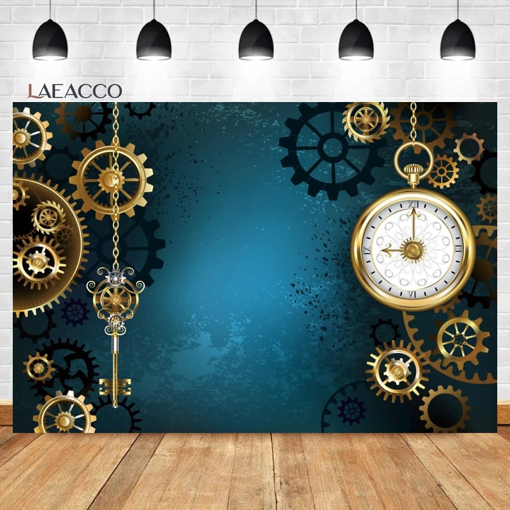 Laeacco Steampunk Machine Clock Gears Retro Style Photography Backdrops ...