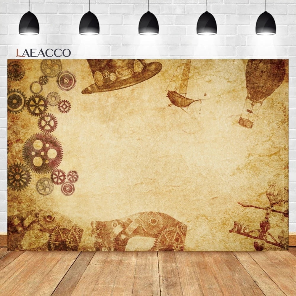 Laeacco Steampunk Machine Clock Gears Retro Style Photography Backdrops ...