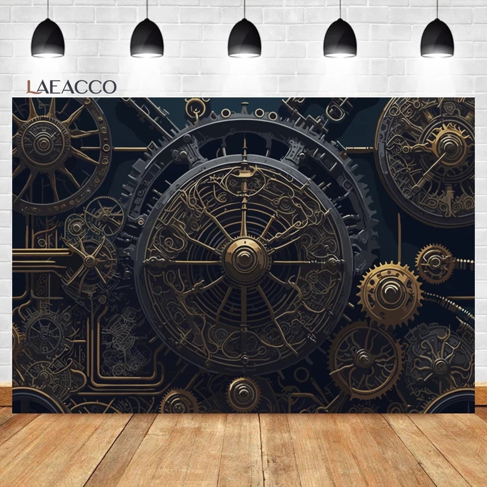 Laeacco Steampunk Machine Clock Gears Retro Style Photography Backdrops ...